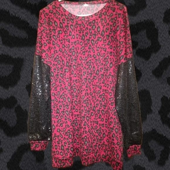 Sunshine & Rodeos | Tops | Sunshine Rodeos Leopard Print Sequin Sleeve ...